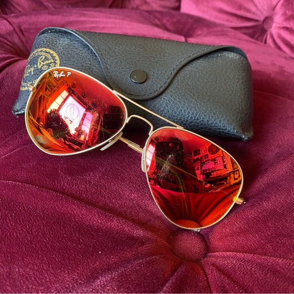 Ray-Ban | Accessories | Rayban Gold Frame Red Lenses Aviator Sunglasses ...
